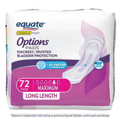 Options Women's Incontinence Pads, Maximum Absorbency, Long Length (72 ...