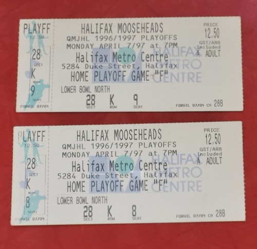 Apr 7 1997 Halifax Mooseheads vs Chicoutimi Semi-Final GM1 Tickets Famous 97 Run | eBay