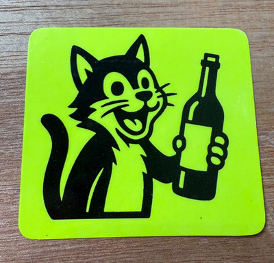 STICKER epic drinking alley cat happy Laminated vinyl black yellow | eBay