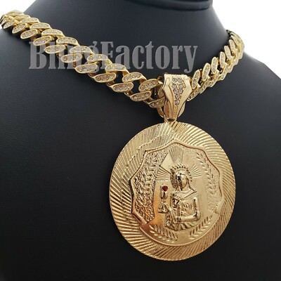 Hip Hop SANTA BARBARA Pendant & 12mm 18" Full Iced Cuban Choker Chain ...