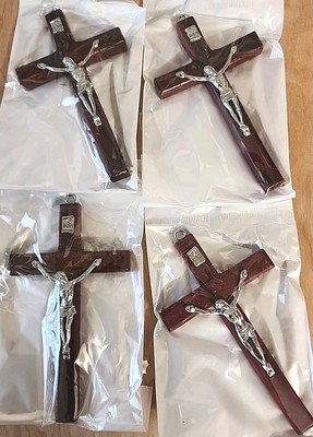 4 Pack Wood Wall Cross 5-Inch Medal Holy Crucifix Cross Catholic ...