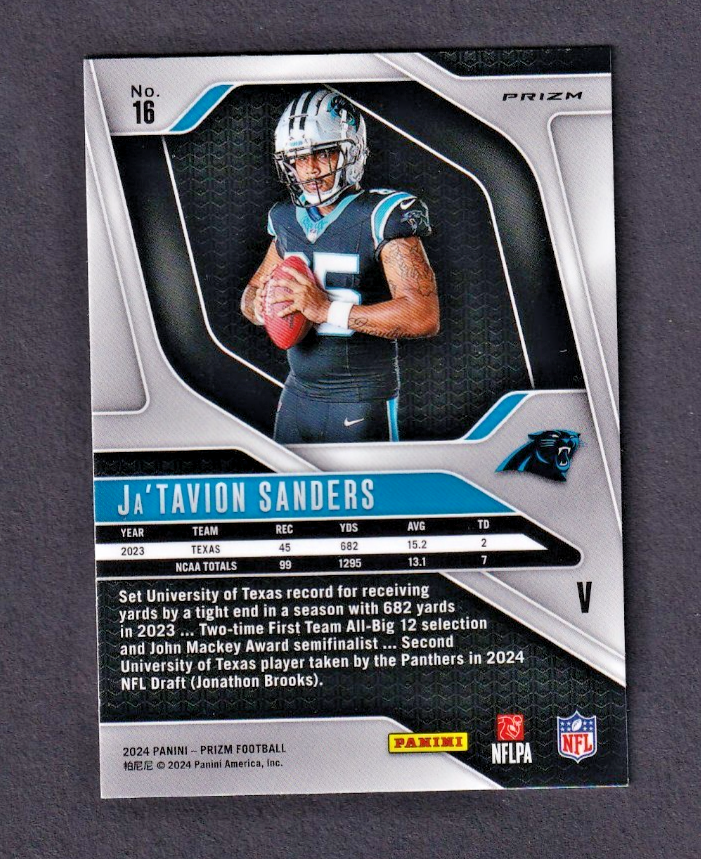 2024 Panini Prizm Ja'Tavion Sanders Rookie Variations Silver #16 (RC ...