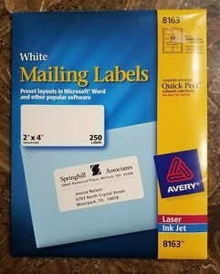 Avery 8163 Address Mailing Labels 250 2" x 4" Quick Peel Laser Inkjet ...