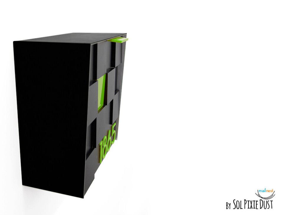 3d Modern Mailbox with 3d Face, Aluminum Black Body, Bright Green No ...