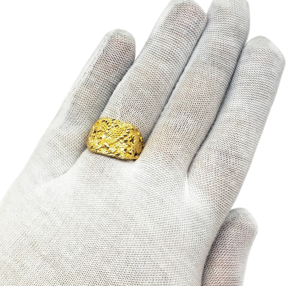Solid 24K Yellow Gold Eagle Nugget Ring, Large Mens Gold Nugget Ring ...