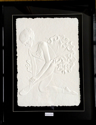 Roberta Peck "Ballet" SIGNED FRAMED Hand Cast Paper Art Black & White ...
