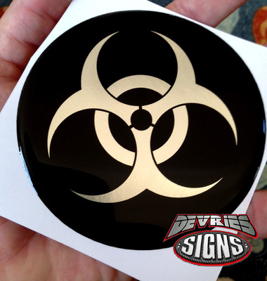 (4) DOMED BIOHAZARD wheel center cap emblem overlays 3M™ badges silver ...