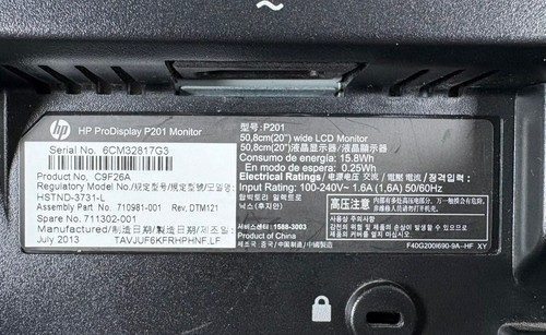 HP ProDisplay P201m 20" Widescreen LED Monitor 1600 x 900 With Cables ...