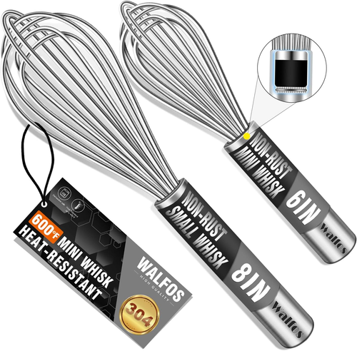 Mini Whisk,6+8" Non-Rust Small Whisk,304 Stainless Steel Whisk Heat ...