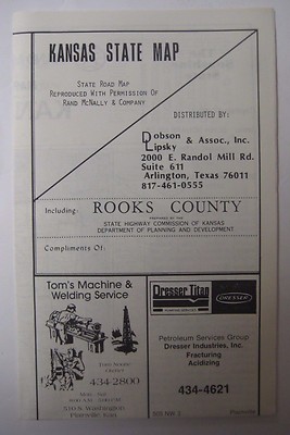 Vintage ROOKS COUNTY KANSAS & State Map Plainville Stockton Advertising ...