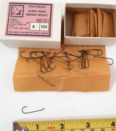 100 Partridge H1A Size 8 Nymph Hooks Med. Wt. Captain Hamilton Bend Fly ...