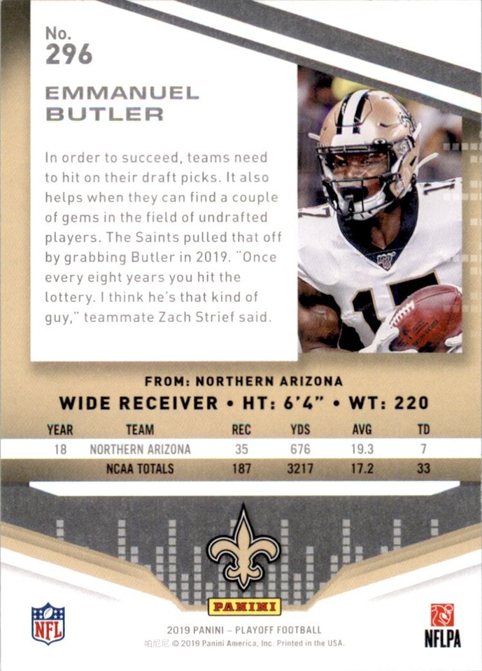 2019 Panini Playoff Emmanuel Butler Rookie New Orleans Saints #296 | eBay