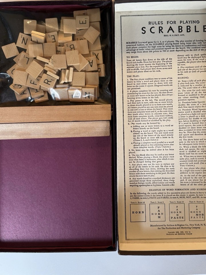 SCRABBLE Board Game SELCHOW & RIGHTER 1948, 1949, 1953 Complete | eBay