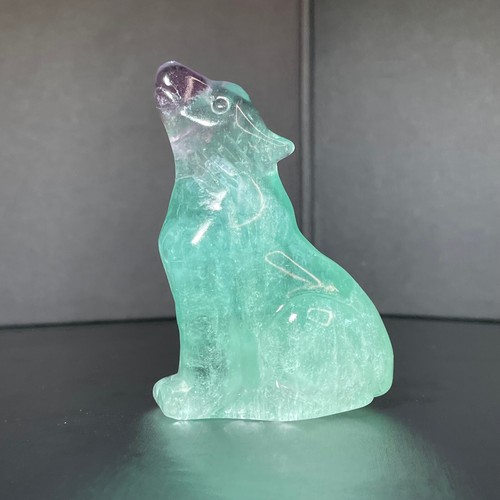 Green Fluorite Crystal Wolf Carving Spiritual Healing Decor Gift Animal ...