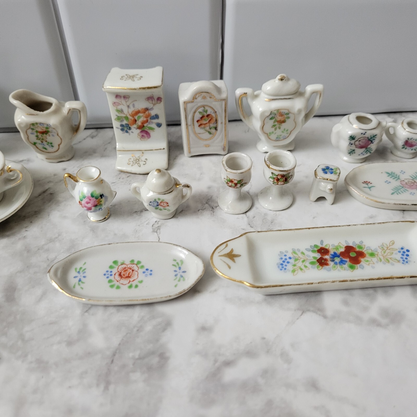 Vintage Mini Tea Sets Occupied Japan 17 PCS Tiny Porcelain Dishes | eBay