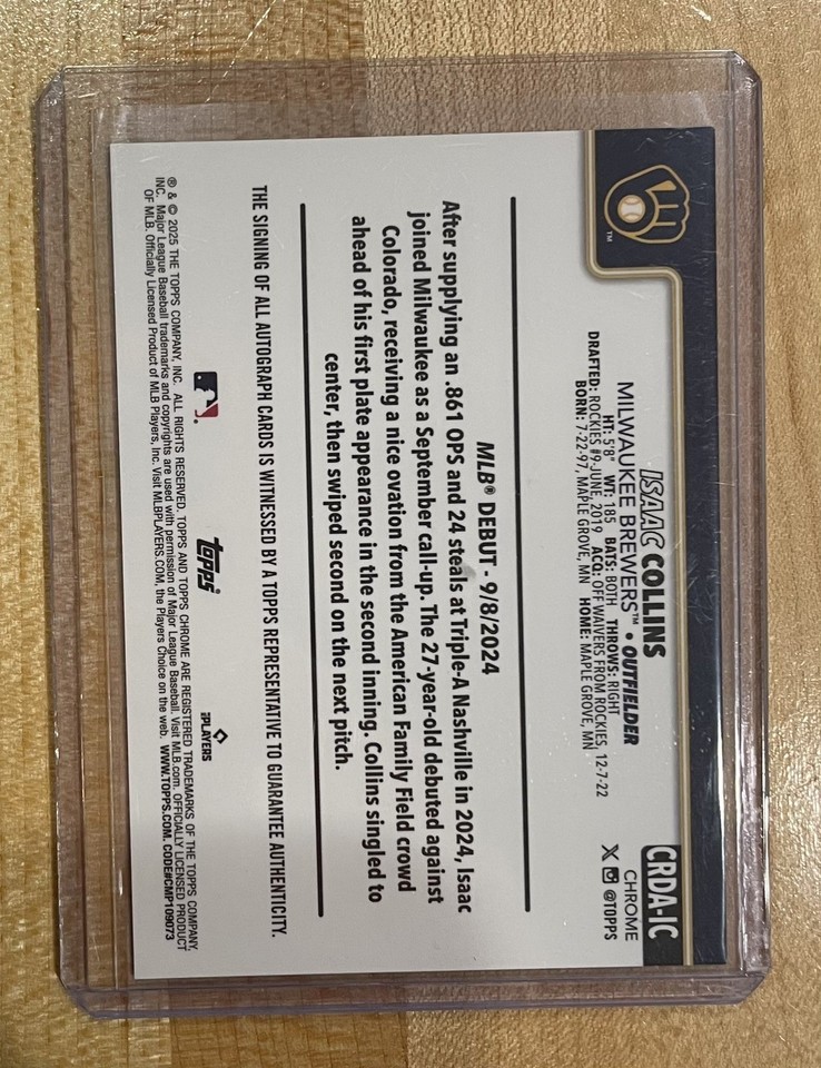 2025 Topps Chrome ISAAC COLLINS RC AUTO BLACK & WHITE MINI DIAMOND | eBay