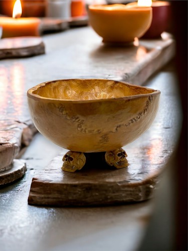 Resin Brain Cap Replica Skull Ritual Bowl Tibetan Style Footed Vintage ...