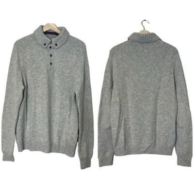 Ted Baker Mens Wool Chunky Knit Elbow Patch Mock Foldover Neck Sweater ...