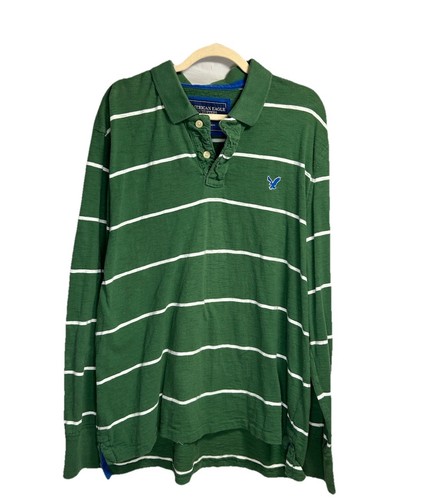 Vintage American Eagle Rugby Shirt Mens XXL 2XL Green Striped Preppy ...