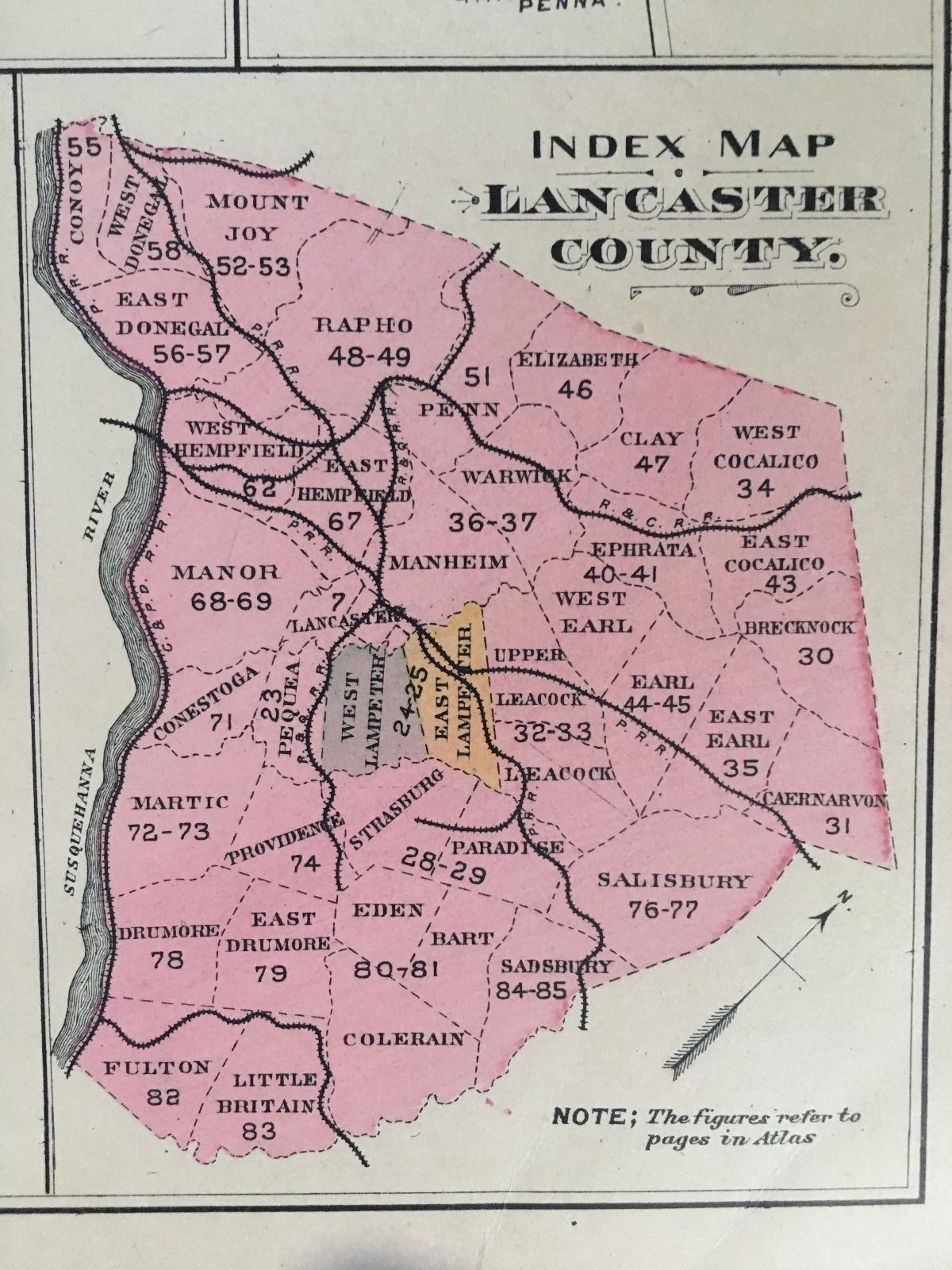 1899 LANCASTER COUNTY PENNSYLVANIA PEQUEA TO CONESTOGA TOWNSHIP PLAT ...