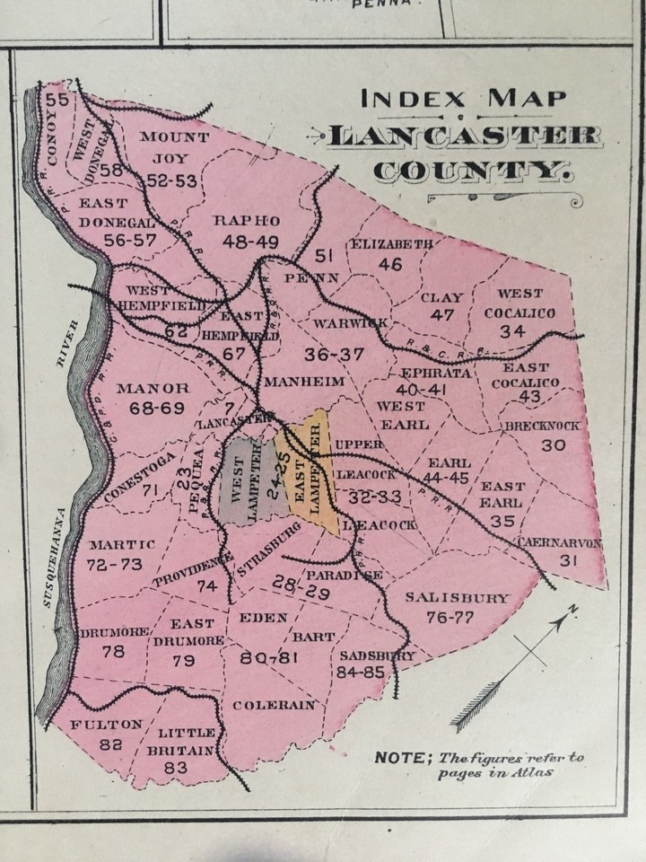 1899 LANCASTER COUNTY PENNSYLVANIA PEQUEA TO CONESTOGA TOWNSHIP PLAT ...