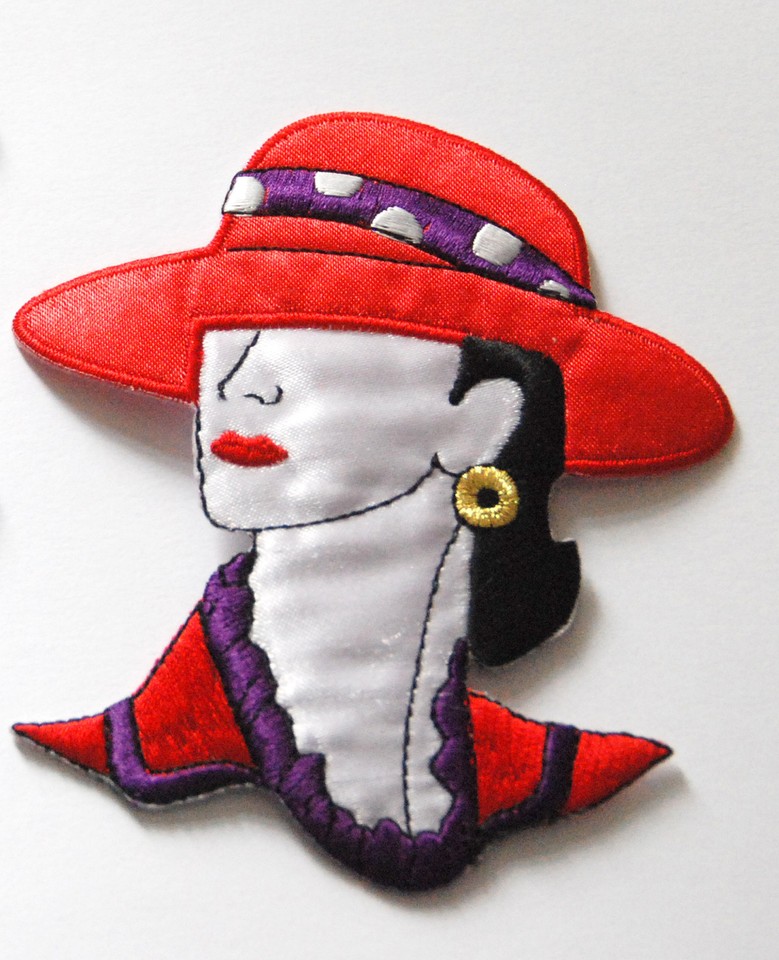 Red Hat Lady Embroidered Fabric 4" Appliques to Sew or Iron-on / Choose ...