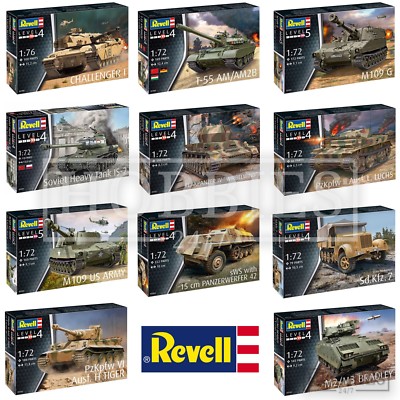 Revell Model Tanks Kits 1/72 Scale Challenger T34 T55 M109 M2 Bradley ...