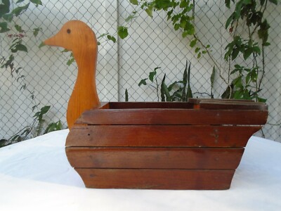 Vintage Wood Wooden Duck Goose Bird Planter Plant Holder | eBay
