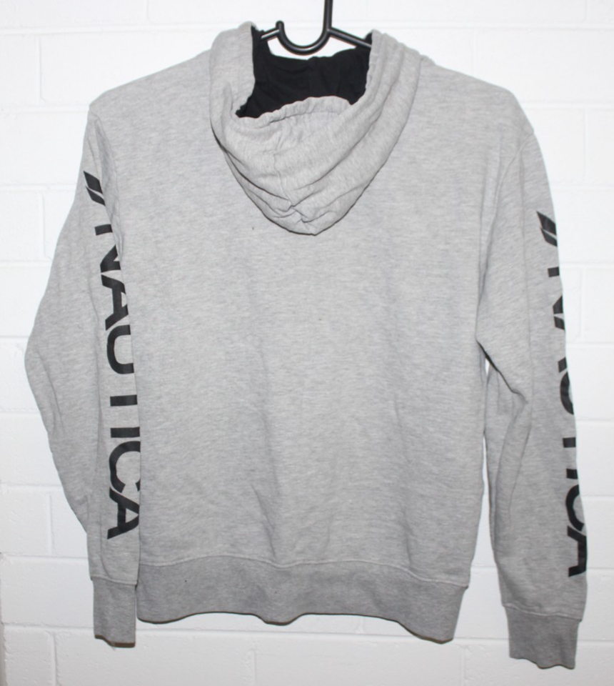 NAUTICA Grey Hoodie Full Zip Fleecy Graphic Logo Sleeves Size L | eBay ...