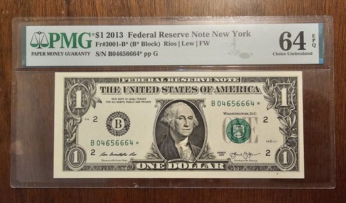 2013 B Duplicate Star Note Error One Dollar Bill B04656664* 64 EPQ FW ...