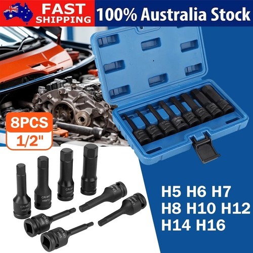 8Pcs 1/2" Inch Drive Air Allen Hex Key Bit Socket Hex Socket Set H5 H6 ...