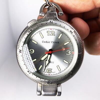 Quartz Pocket Watch By Cedar Creek Open Face Stainless Steel V180 New ...