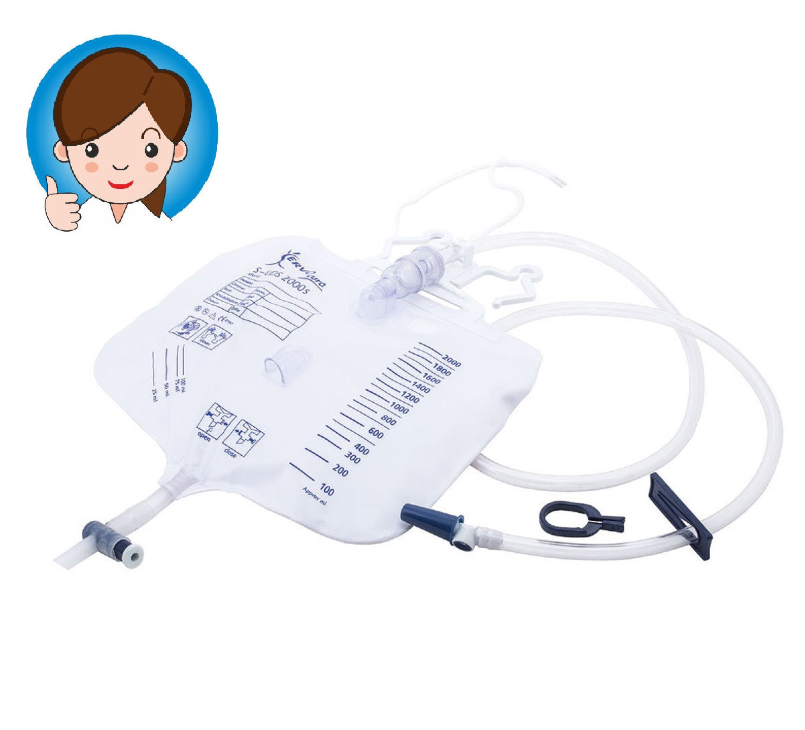 2x Servocura Sachet à Urine 2 Litre, 120 CM Stérile Urindrainage ...