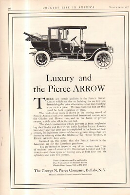 1908 Pierce Arrow Landaulette Original ad from Country Life "Luxury and ...