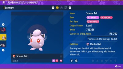 Shiny Scream Tail 6IV Lv. 52 Careful Jigglypuff Paradox Pokemon Scarlet ...