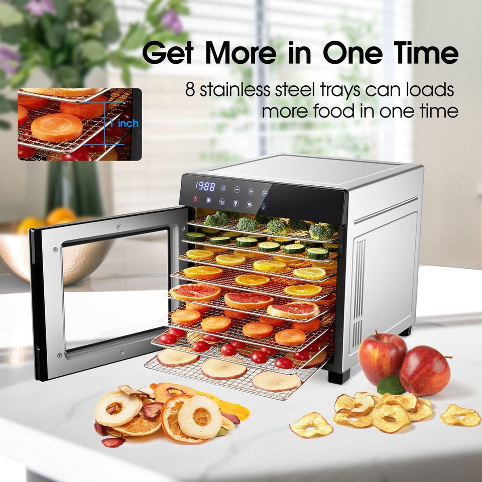 8 Trays Food Dehydrator Machine Stainless Steel 600W for Jerky/Fruit ...