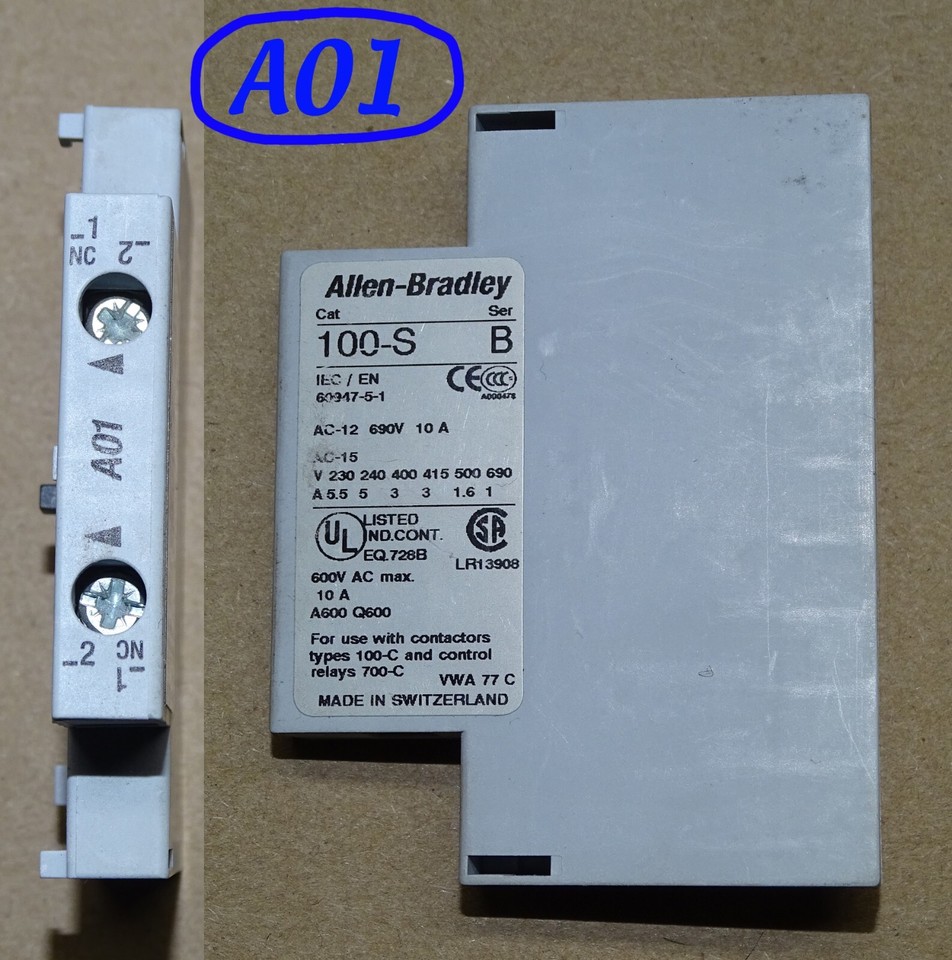 Allen Bradley 100-S Auxiliary Contact Block: A01, A10, A11, AL11, A20 ...