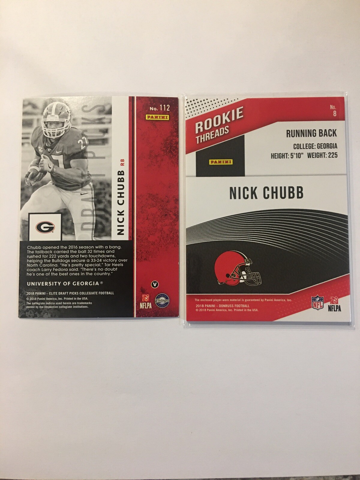 Nick Chubb - 2018 Panini Donruss Rookie Threads Jersey And Elite ...