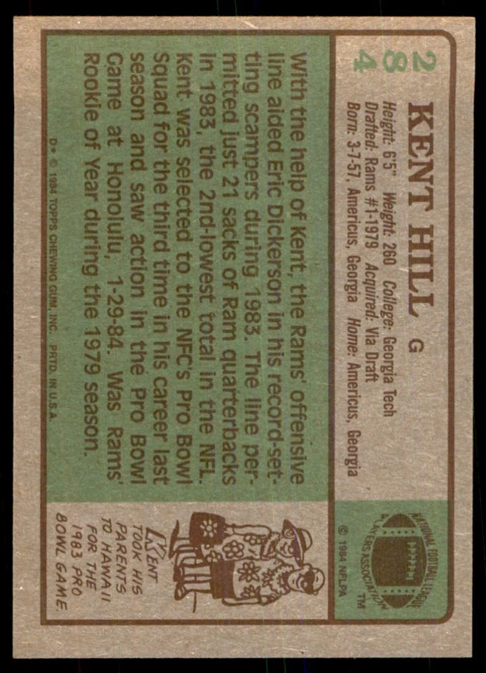 1984 TOPPS KENT HILL LOS ANGELES RAMS #284 | eBay