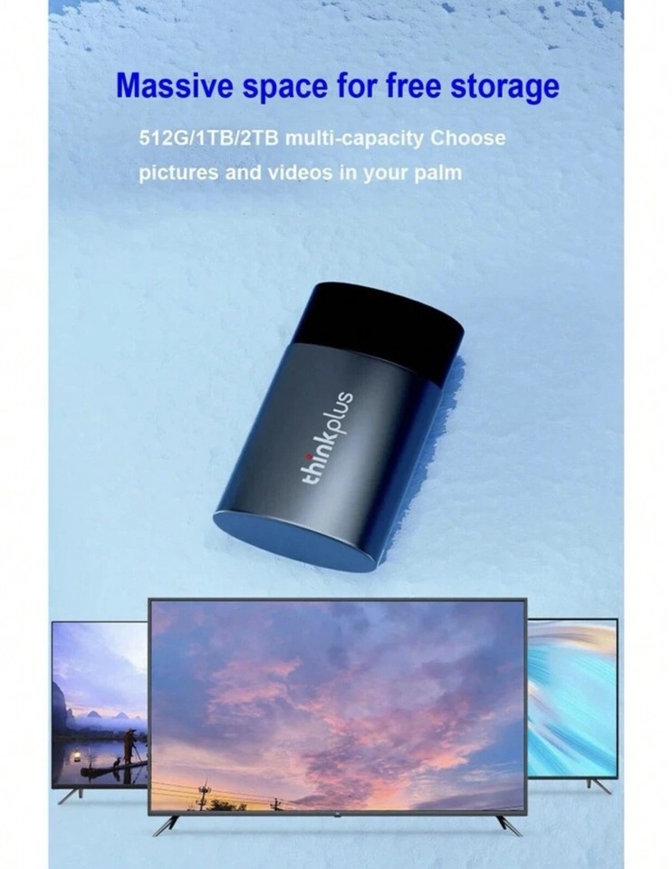 Lenovo thinkplus US202 Portable SSD 1TB Solid State Drive USB3.1 Type C ...