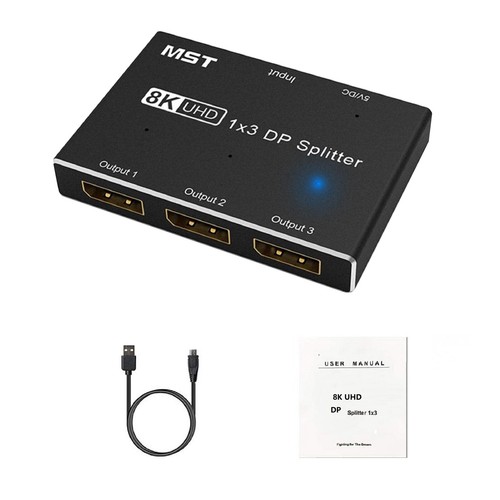 8K 1X3 DP Splitter 8K60Hz MST SST Hub Multi Monitor Splitter With ...