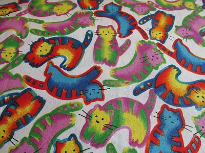 Bright multi color cat on white by Hoffman cotton fabric BTHY half yard ...
