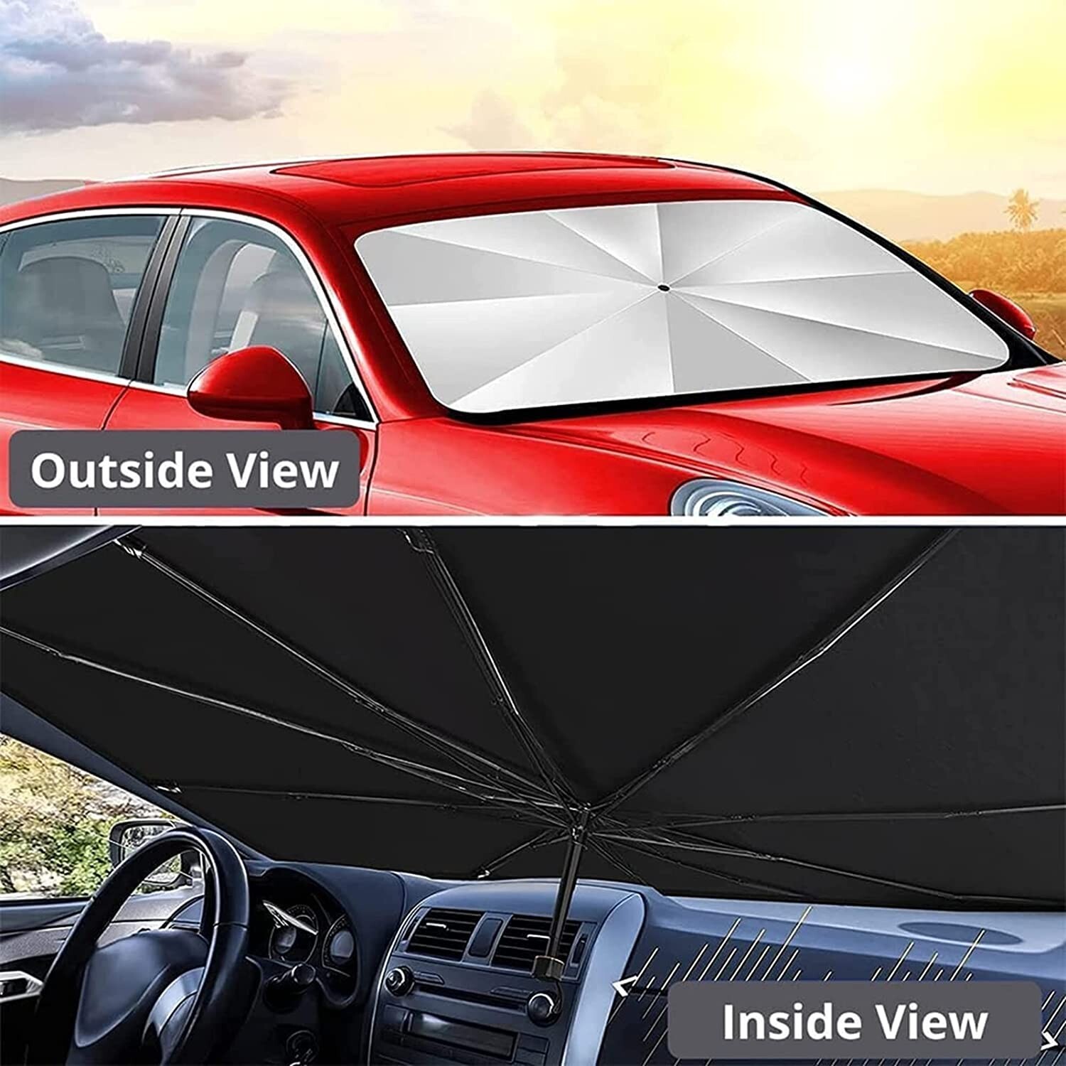 51" Car Windshield Sun Shade Foldable Umbrella Front Window Cover Visor ...