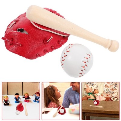 1 Set of Mini Baseball Bat Glove Ball Kit Mini House Miniature Sports ...