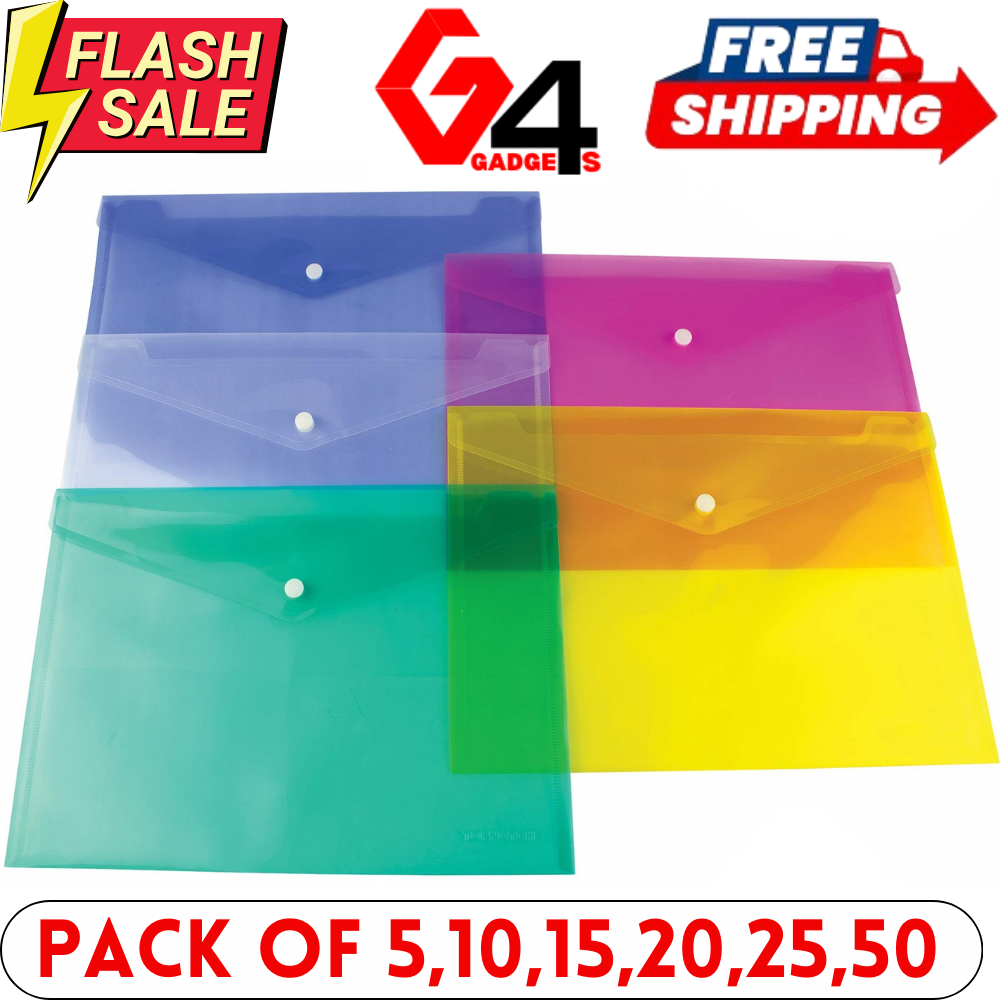 A4 Plastic wallets Stud Document Wallet Files Folders Filing School ...