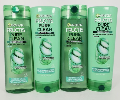GARNIER FRUCTIS PURE CLEAN Silicone Free - 2 Shampoo 2 Conditioner - 4 ...
