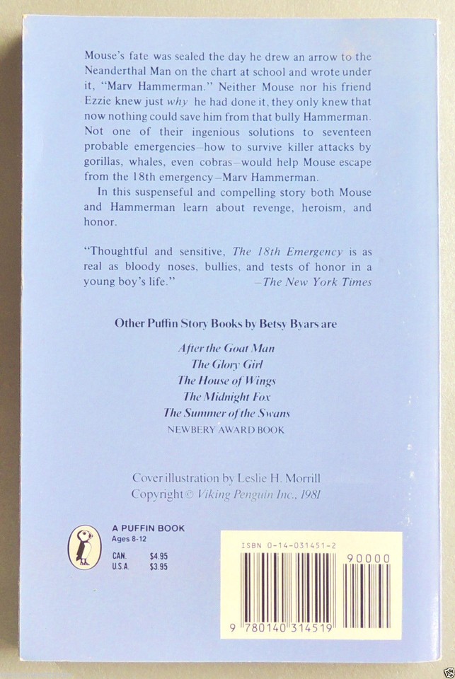 The 18th Emergency by Betsy Byars 1981 Viking Penguin/Puffin Paperback ...