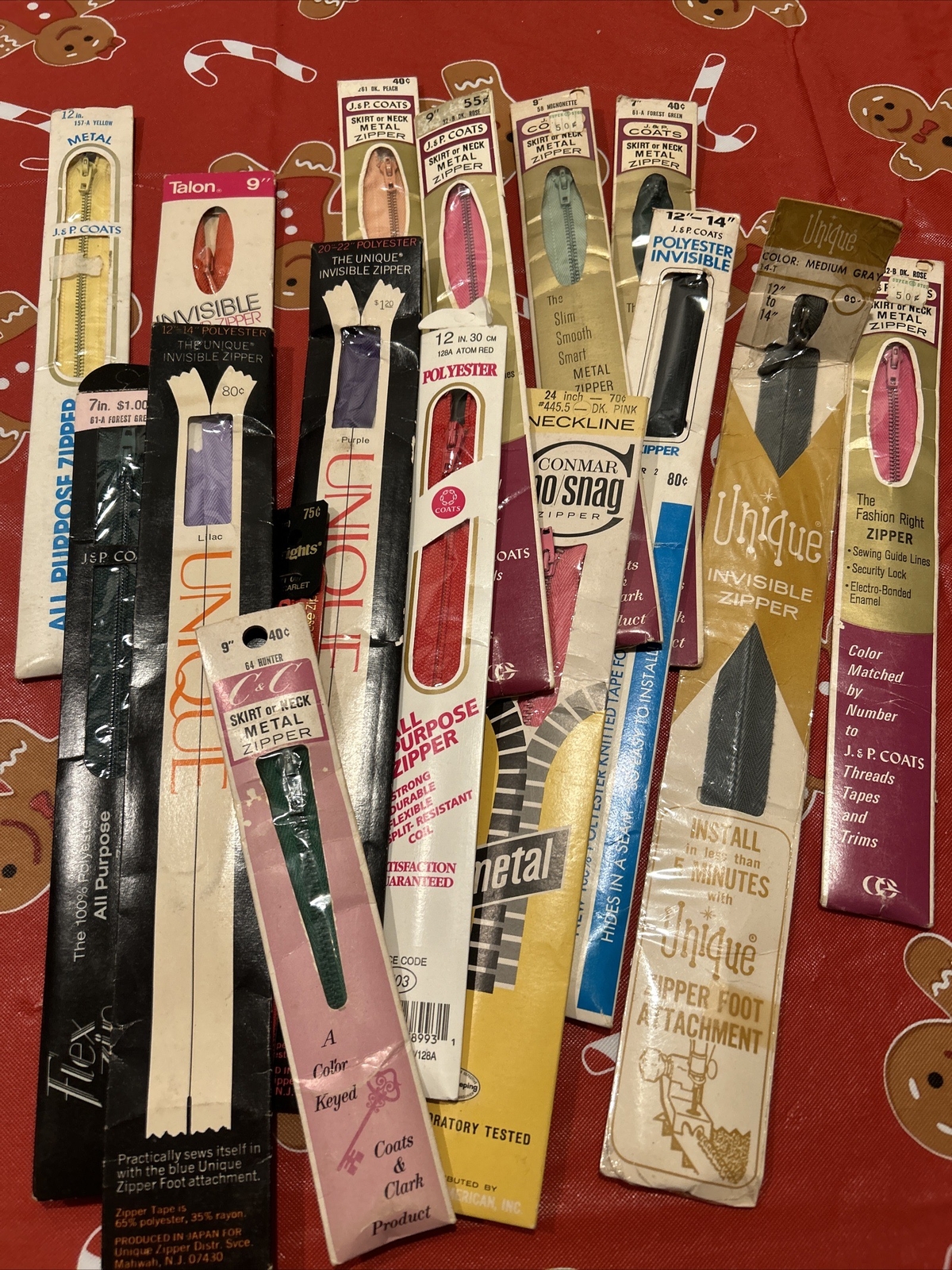 NOS Vintage Zipper Mix Lot 16 Pieces Talon, J&P Coats Conmar Unique ...