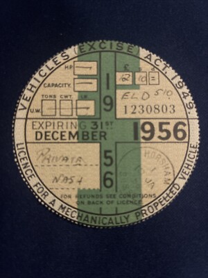 OLD TAX DISC DECEMBER 1956……….. | eBay UK