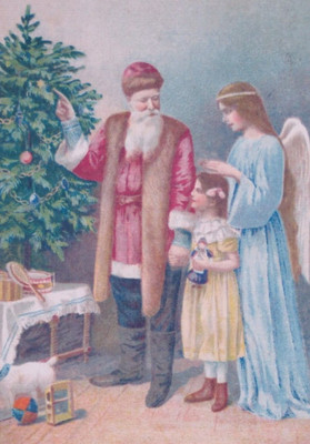 1910 Santa Claus Angel Old World Antique Vintage Christmas Postcard ...